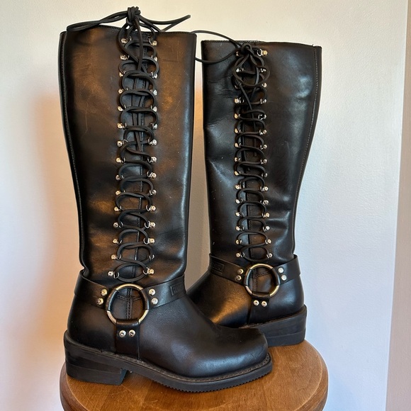 Harley-Davidson | Shoes | Harley Davidson Romy Leather Riding Boots Womens 7 Black Zip Laces ...
